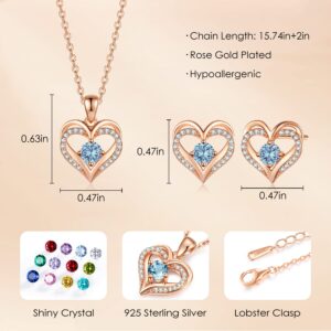 CDE Jewelry Sets for Women Love Heart Pendant Necklaces Earrings, 925 Sterling Silver with Birthstone Zirconia, Mother's Day Christmas Birthday Anniversary Valentine's Day Jewelry Gifts for Women Mom Wife Girlfriend Her