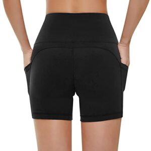 KKB Women's 8''/5'' High Waist Active Wear Shorts Yoga Leggings, Tummy Control Workout Shorts Side Pockets Running Pants (Small, 1-8"-Black)