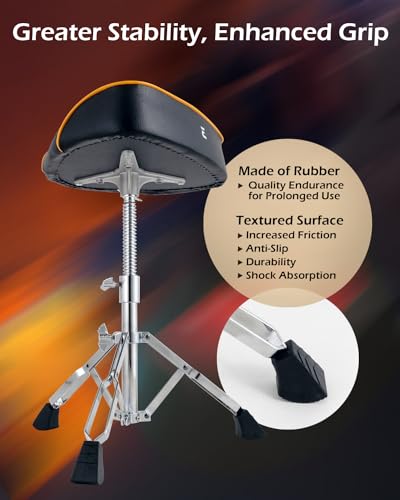 EHWD Premium Motorcycle Drum Throne, Rotatable Stool, Memory Foam Cushion with Anti-Skid Groove, Threaded Height Adjustment with Die-Cast Tripod. Edge Hardware Design NE1M