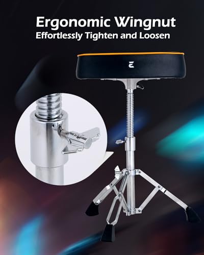 EHWD Premium Motorcycle Drum Throne, Rotatable Stool, Memory Foam Cushion with Anti-Skid Groove, Threaded Height Adjustment with Die-Cast Tripod. Edge Hardware Design NE1M