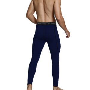 MEETYOO Men's Standard Compression Pants, Cool Dry Sports Workout Running Tights Leggings, Navy Blue, Large