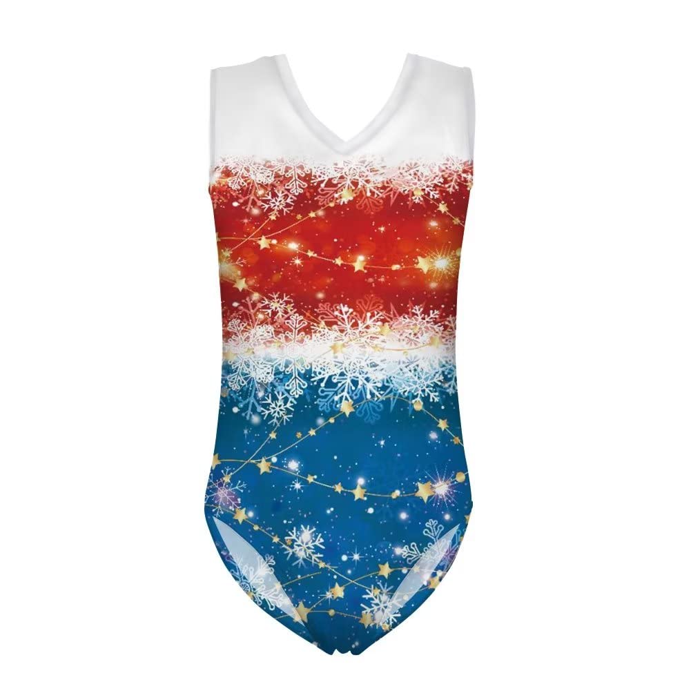 Rnyleeg Christmas Gymnastics Leotards for Girls Tumbling Dance Leotards Kids Athletic Gymnastics Christmas Costume White Red&Blue