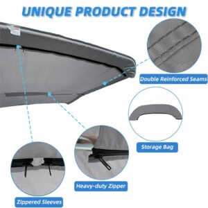 4 bow marine grade fade and crack resistant bimini top replacement cover, heavy-duty waterproof and uv-proof sun shade boat canopy, easy install zipper sleeve boat awning/without frame, grey