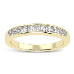 facets jewels princess cut channel set moissanite wedding band for women 0.6 carat vvs moissanite dainty gold stackable ring yellow, rose, white gold - 925 sterling silver 5