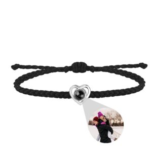 vlagots custom bracelet with picture inside personalized photo projection bracelets heart photo bracelet braided rope bracelet anniversary christmas memorial gifts for women men