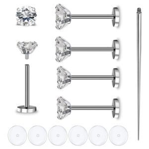 bodyace 16g 18g lip studs labret ring, nostril stud nose rings for women, stainless steel medusa helix tragus piercing jewelry with piercing taper & discs [1.0mm=18g,4/5/6mm cz;l:10mm]