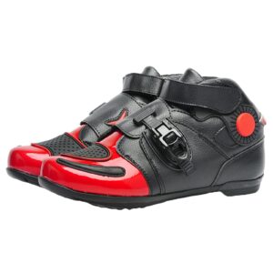 men's motorcycle shoes low-top road street riding shoes buckle leather non-slip lightweight soft,red,11