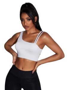 milumia women's cut out asymmetrical neck sports bra fitness workout yoga bra white small