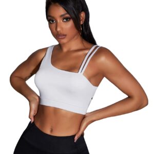 Milumia Women's Cut Out Asymmetrical Neck Sports Bra Fitness Workout Yoga Bra White Small