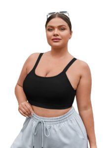 milumia women's plus size crisscross back sports bra fitness workout yoga bra black xx-large plus