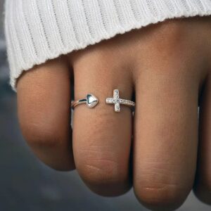 To My Daughter Ring-Pray Through It Cross Ring Double Cross Adjustable Baptism Ring Silver Gold CZ Diamond Creative Wedding Commitment Ring for Woman (silver style 2-to my daughter)