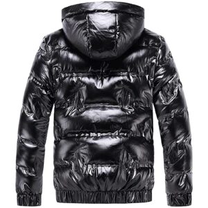 Homisy Puffer Jacket Men Winter Lightweght Reflective Shiny Hooded Down Insulated Packable Puffer Coat Warm Bomber Jacket