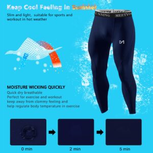 MEETYOO Men's Standard Compression Pants, Cool Dry Sports Workout Running Tights Leggings, Navy Blue, Large