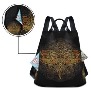 ZZKKO Golden Dragonfly Backpack Purse for Women Rucksack Anti Theft Fashion Travel Lightweight Ladies Shoulder Bag