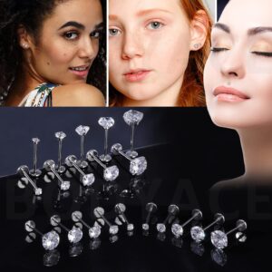 BodyAce 16G 18G Lip Studs Labret Ring, Nostril Stud Nose Rings for Women, Stainless Steel Medusa Helix Tragus Piercing Jewelry with Piercing Taper & Discs [1.0mm=18G,4/5/6mm CZ;L:10mm]