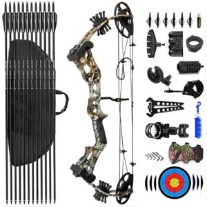 pandarus compound bow set 15-45lbs for pull beginner and teens right handed adjustable 18"-29" draw length, 320 fps speed, hunting bow archery set new 2024(camo right handed bag pro)