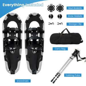 Goplus Snow Shoes for Men Women Youth Kids, Light Weight Aluminum Terrain Snowshoes with Anti-Shock Trekking Poles and Carrying Tote Bag, Snow Mud Baskets Included, 21/25/ 30 Inches (Silver, 21")