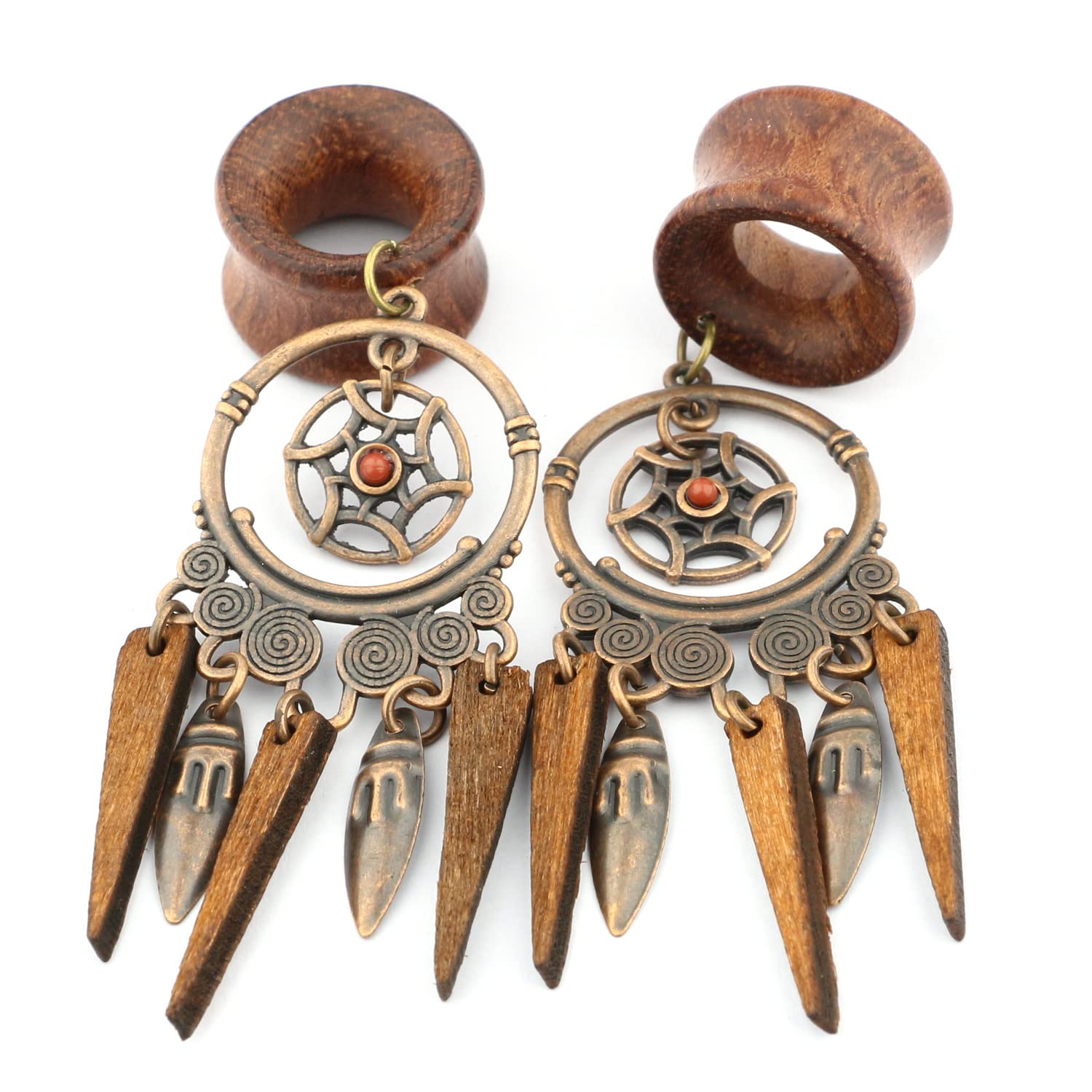 Balala 5/8 inch 16mm Bohemian Wood Dangle Ear Gauges Piercing Flesh Tunnels Plugs Statement Earrings