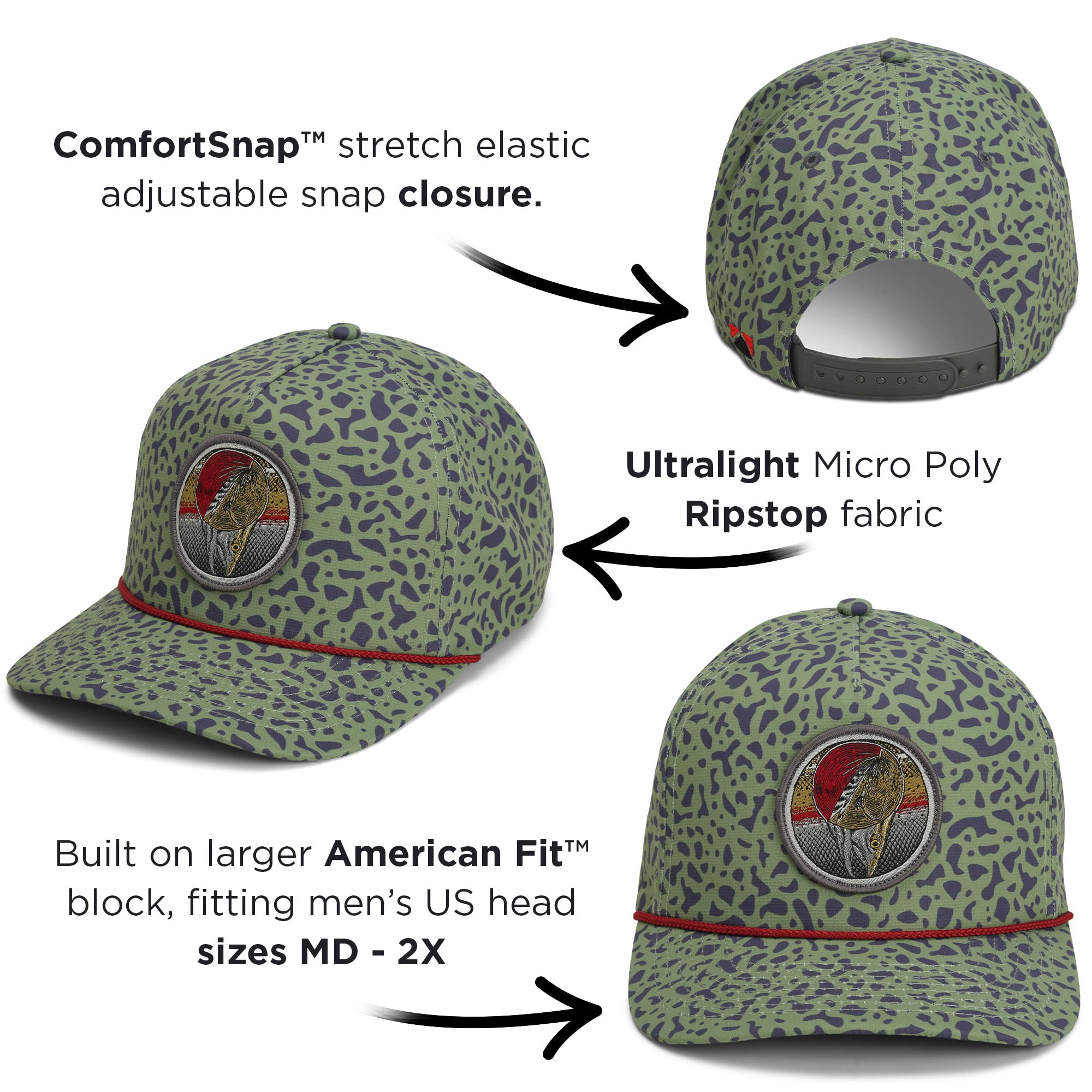 Dead Drift Fly Fishing Patch 5-Panel Vintage Trucker Rope Cap, Fly Fishing Cap (Olive Fish Skin)