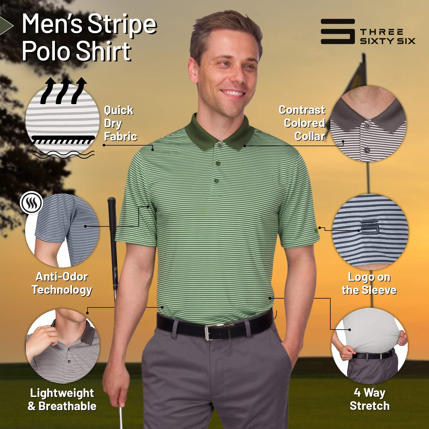 Three Sixty Six Quick Dry Golf Shirts for Men - Moisture Wicking Short-Sleeve Casual Polo Shirt