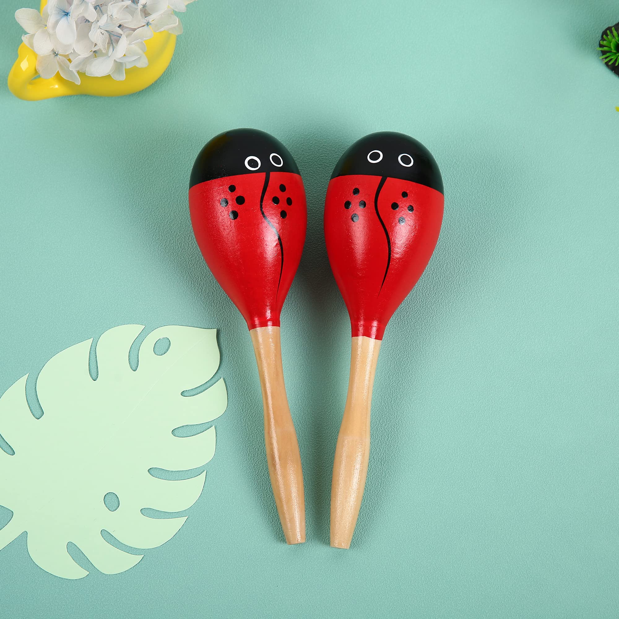 Maracas, Wooden Shaker Musical Percussion Instrument for Adult Kids Babies Toddlers, Red