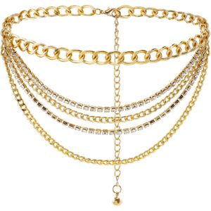 suyi multilayer chain belt rhinestone metal chain belts for women punk gold waist chain plus size 150cm gold