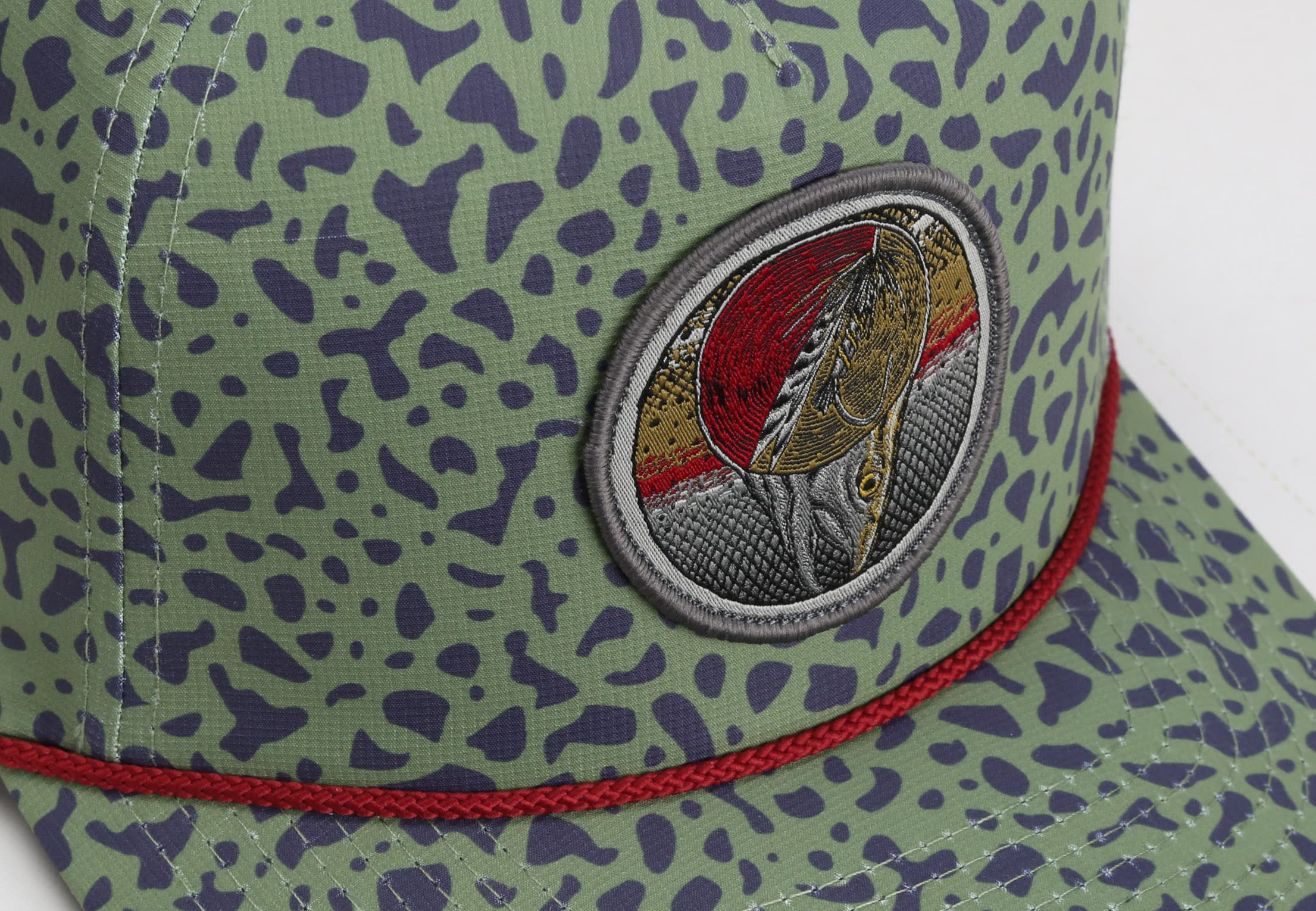 Dead Drift Fly Fishing Patch 5-Panel Vintage Trucker Rope Cap, Fly Fishing Cap (Olive Fish Skin)