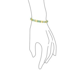 Asian Style Gemstone Genuine Light Green Jade Strand Contoured Tube Bar Link Bracelet For Women 14K Yellow Gold Plated .925 Sterling Silver 7.5 Inch