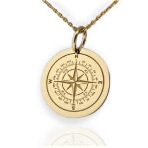 danelian 14k solid gold compass pendant, north star compass necklace (no chain included, 0.55 inches / 13.9mm)