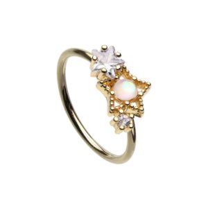 pierced owl 20ga gold tone cz crystal and synthetic opal center star cluster bendable nose ring