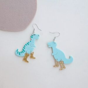 Cute Acrylic Animal Drop Earrings Colorful Boots Chicken Hen Dinosaur Lovely Panda with Bamboos Funny Animal Dangle Earrings For Women Christams Birthday Gift-Dinosaur