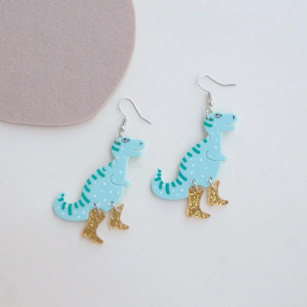 Cute Acrylic Animal Drop Earrings Colorful Boots Chicken Hen Dinosaur Lovely Panda with Bamboos Funny Animal Dangle Earrings For Women Christams Birthday Gift-Dinosaur