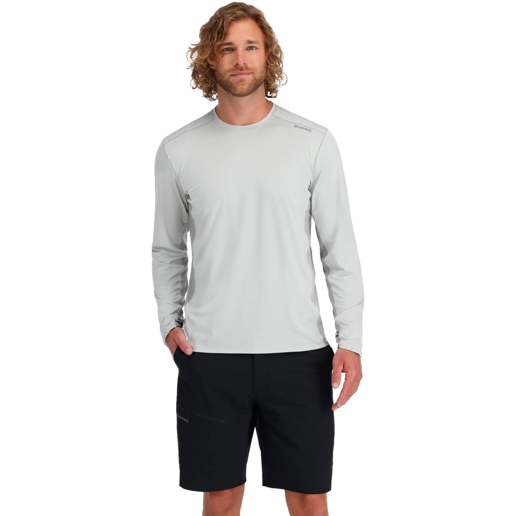 Simms SolarFlex Crewneck Long Sleeve Fishing Shirt for Men: UPF 50+ Sun Protection, Quick-Dry, Odor-Resistant (Sky, X-Large)