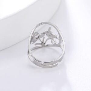 kkjoy Flower and Bird Ring Stainless Steel Adjustable Open Finger Rings Christmas Gift for Women