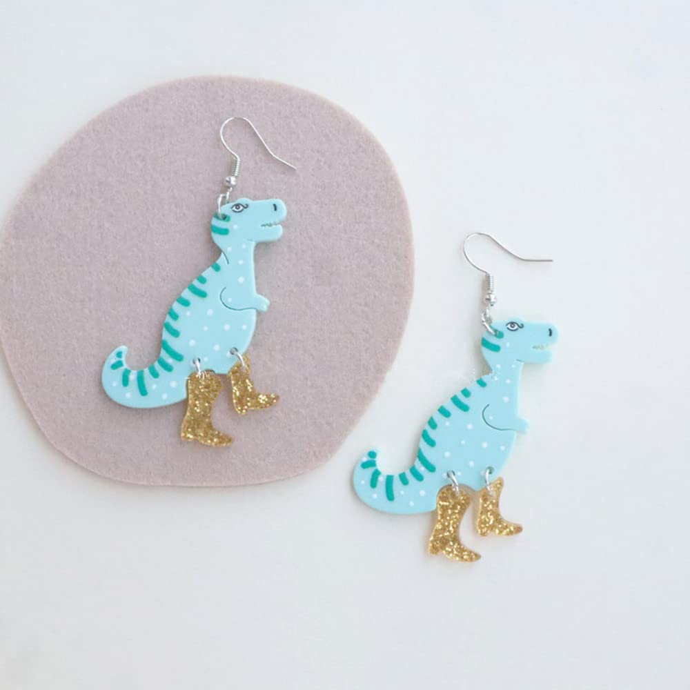 Cute Acrylic Animal Drop Earrings Colorful Boots Chicken Hen Dinosaur Lovely Panda with Bamboos Funny Animal Dangle Earrings For Women Christams Birthday Gift-Dinosaur