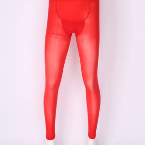 Jugaoge Men's Oily Glossy See Through Long Pants Slim Stretchy Leggings Tights Sissy Crossdresser Red One Size