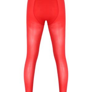 Jugaoge Men's Oily Glossy See Through Long Pants Slim Stretchy Leggings Tights Sissy Crossdresser Red One Size