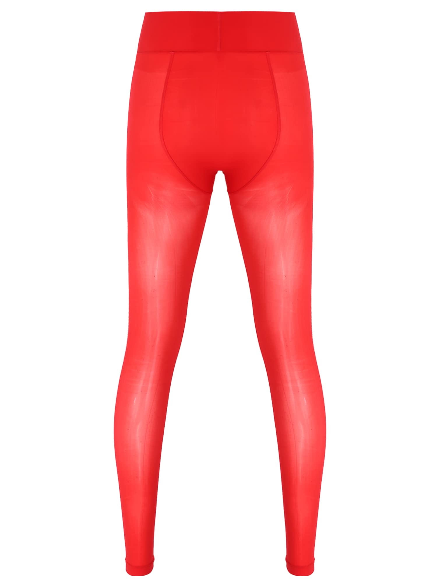 Jugaoge Men's Oily Glossy See Through Long Pants Slim Stretchy Leggings Tights Sissy Crossdresser Red One Size