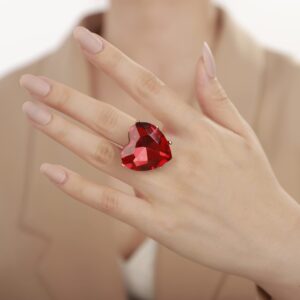 yertter wedding gold red crystal giant heart ring promise women statement ring rhinestone love ring exaggerated cocktail ring vintage ring for wedding women girls (red）