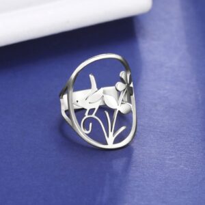 kkjoy Flower and Bird Ring Stainless Steel Adjustable Open Finger Rings Christmas Gift for Women