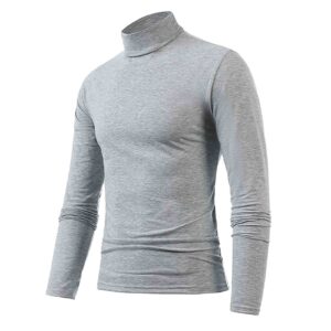 mens solid color mock turtleneck long sleeve shirts thermal base layer tops slim fit soft pullover underwear t-shirts(grey,x-large)