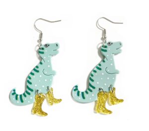 cute acrylic animal drop earrings colorful boots chicken hen dinosaur lovely panda with bamboos funny animal dangle earrings for women christams birthday gift-dinosaur