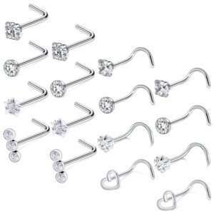 kwoencxi 20g nose rings stud piercing jewelry for women 20 gauge surgical stainless steel screw twist spiral l shaped bend silver nose nostril ring stud hook piercing jewelry pack set men diamond 2mm