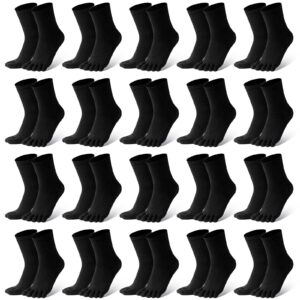 mumufy 20 pairs mens toe socks five toe crew toesocks polyester cotton athletic toe separator socks for winter outdoor activities running hiking, black