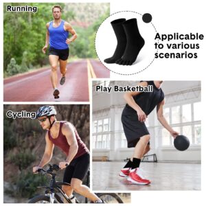 Mumufy 20 Pairs Mens Toe Socks Five Toe Crew Toesocks Polyester Cotton Athletic Toe Separator Socks for Winter Outdoor Activities Running Hiking, Black