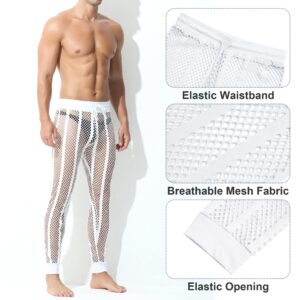 Men's Mesh Fishnet Pants See Through Drawstring Long Lounge Pajamas Muscle Leggings Underpants Underwear Sleepwear Openwork Netted Leggings Loose Bottoms