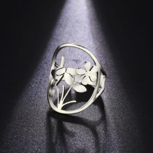 kkjoy Flower and Bird Ring Stainless Steel Adjustable Open Finger Rings Christmas Gift for Women