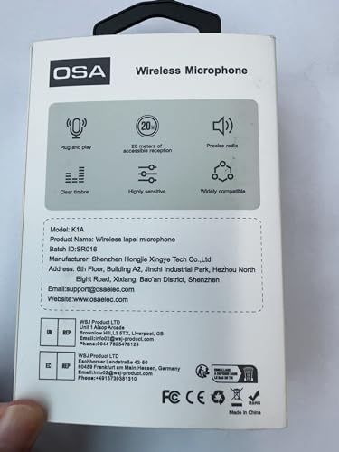 Wireless Lavalier Microphone, OSA Camera Microphone for iPhone, Android Phone, Camera, Clip-on Plug & Play Auto-sync and Noise Reduction for Video Recording, Interview