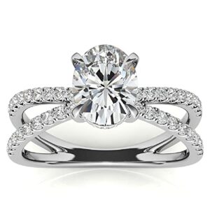 Siyaa Gems 2.35 CT Oval Moissanite Engagement Ring Wedding Bridal Ring Set Solitaire Accent Halo Style 10K 14K 18K Solid Gold Sterling Silver Anniversary Promise Ring Gift for Her (4)