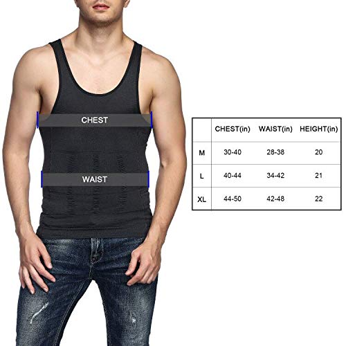 Odoland Men's Body Shaper Slimming Shirt Tummy Vest Thermal Compression Base Layer Slim Muscle Tank Top Shapewear, Black, XXL